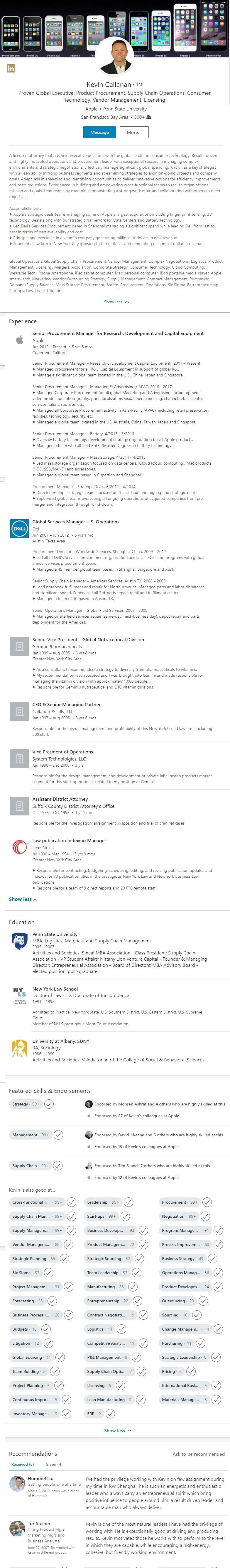LinkedIn Profile Resume Example Supply Chain Logistics Procurement