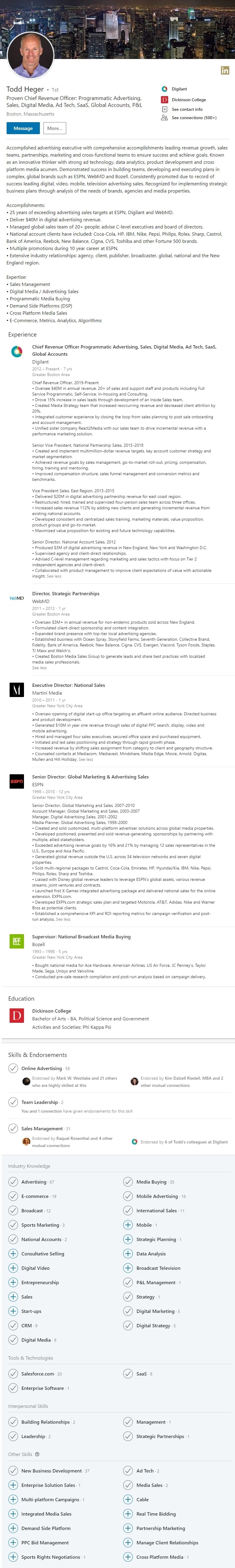 LinkedIn Profile & Resume Sample: Digital Media, Advertising Sales