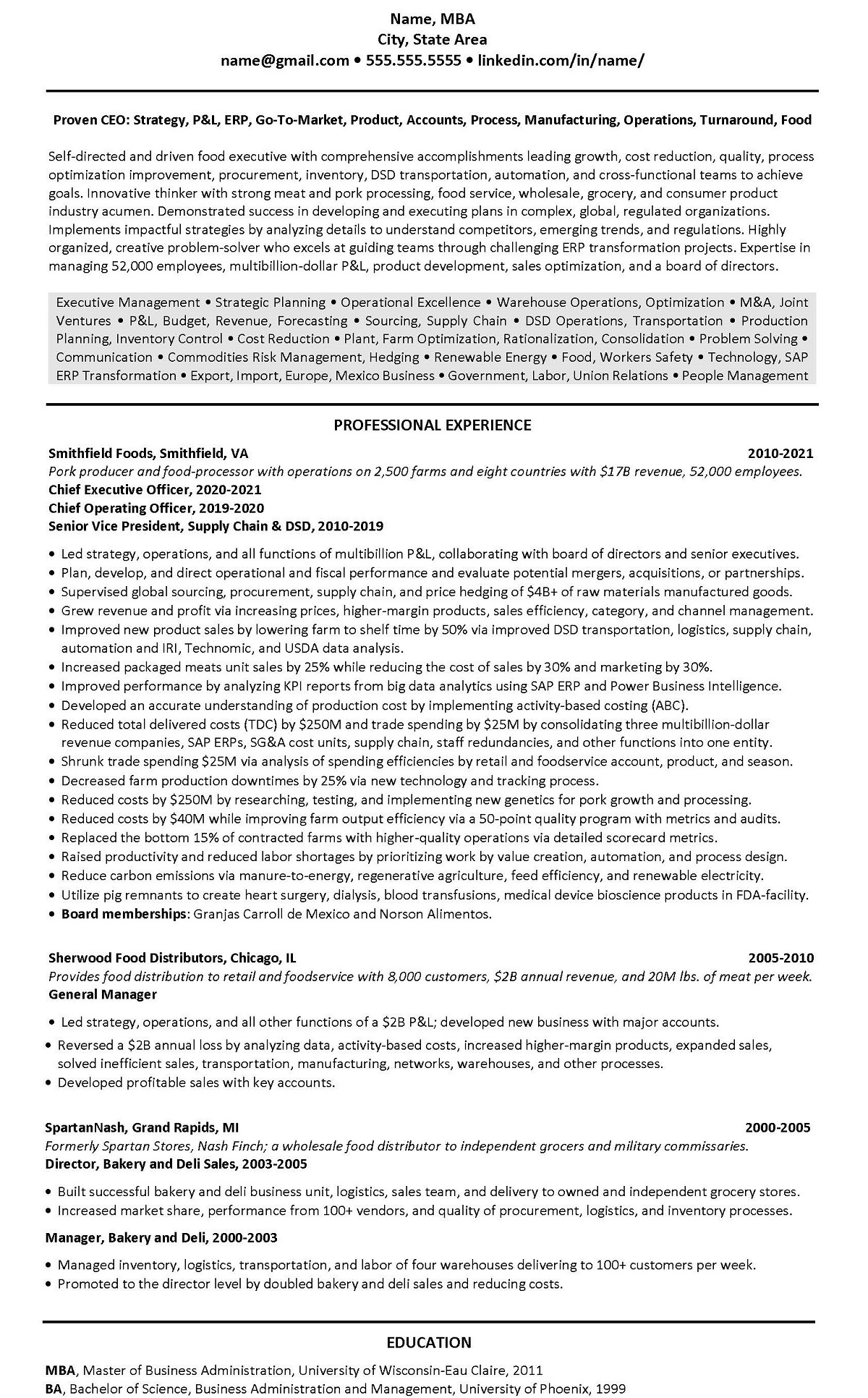 Resume & LinkedIn Example CEO, President, Executive Director