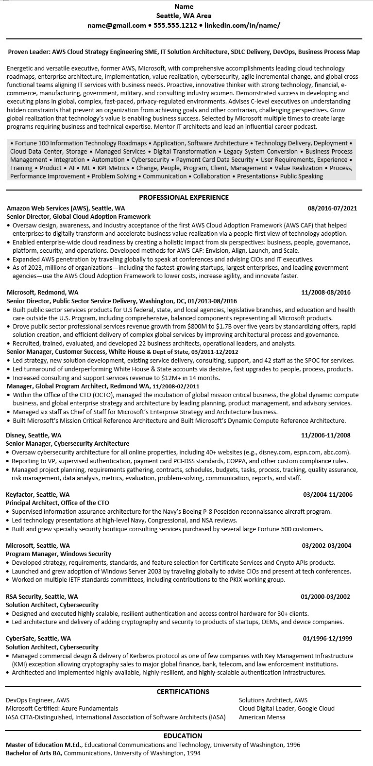 Cybersecurity Resume-LinkedIn Profile Writer Examples